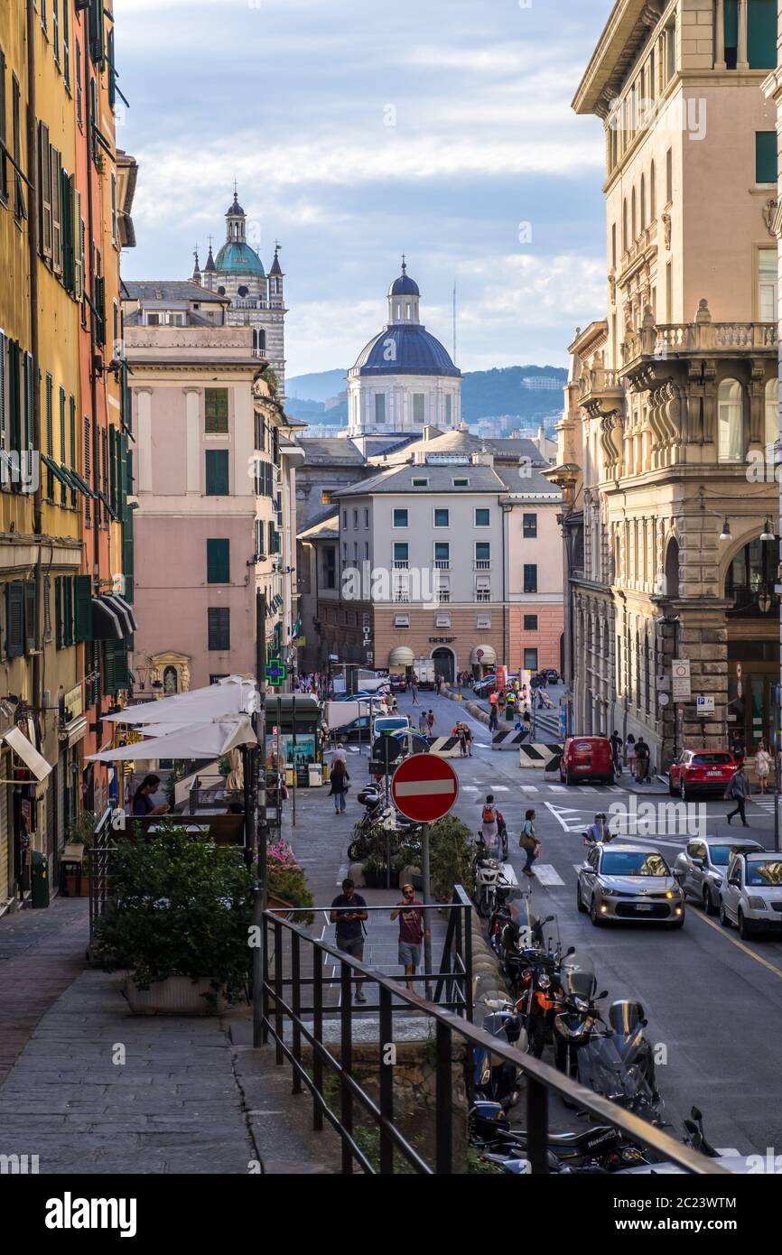 Genoa, Italy - August 20, 2019: Cityscape in the historic center of ...