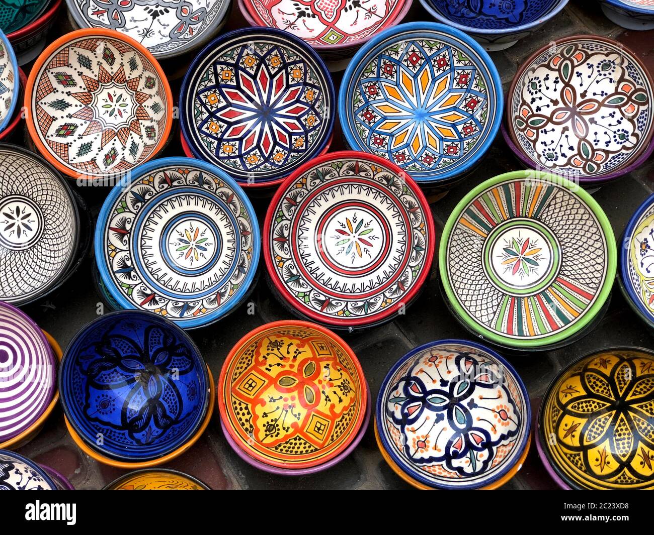 Colorful ceramics and pottery displayed outside in the market Stock ...