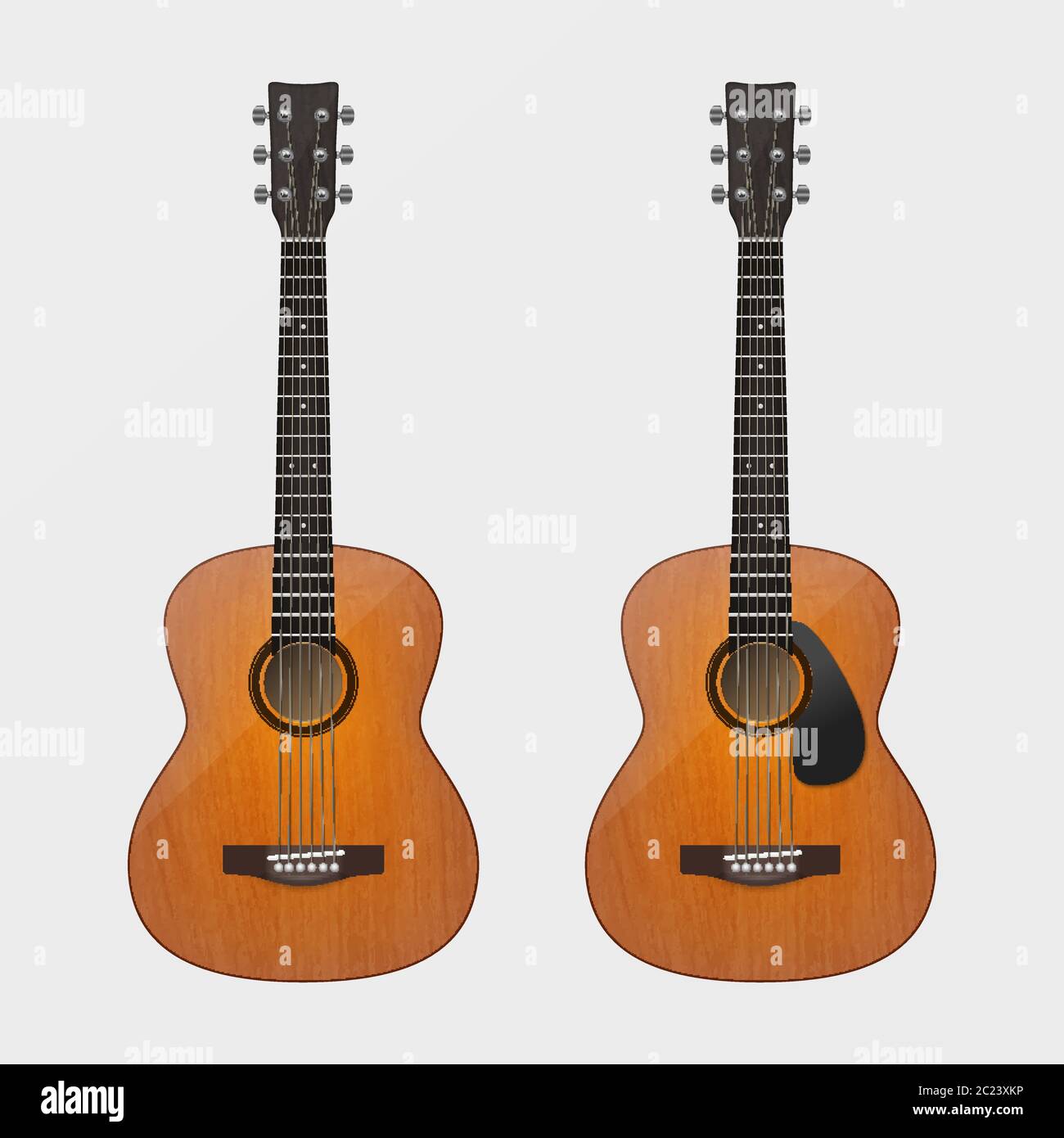 Vector 3d Realistic Classic Old Retro Acoustic Brown Wooden Guitar Icon ...