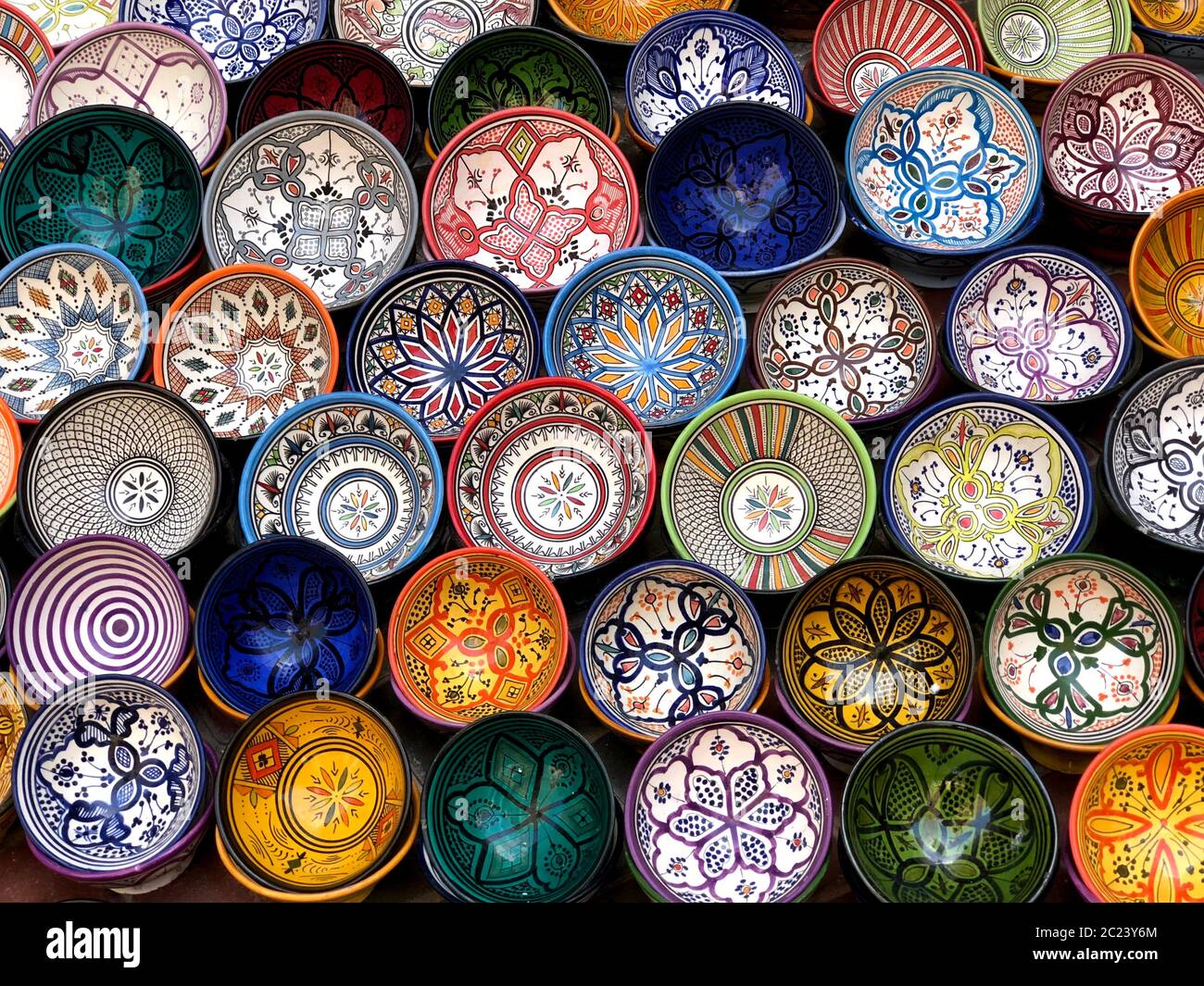 Colorful ceramics and pottery displayed outside in the market Stock ...