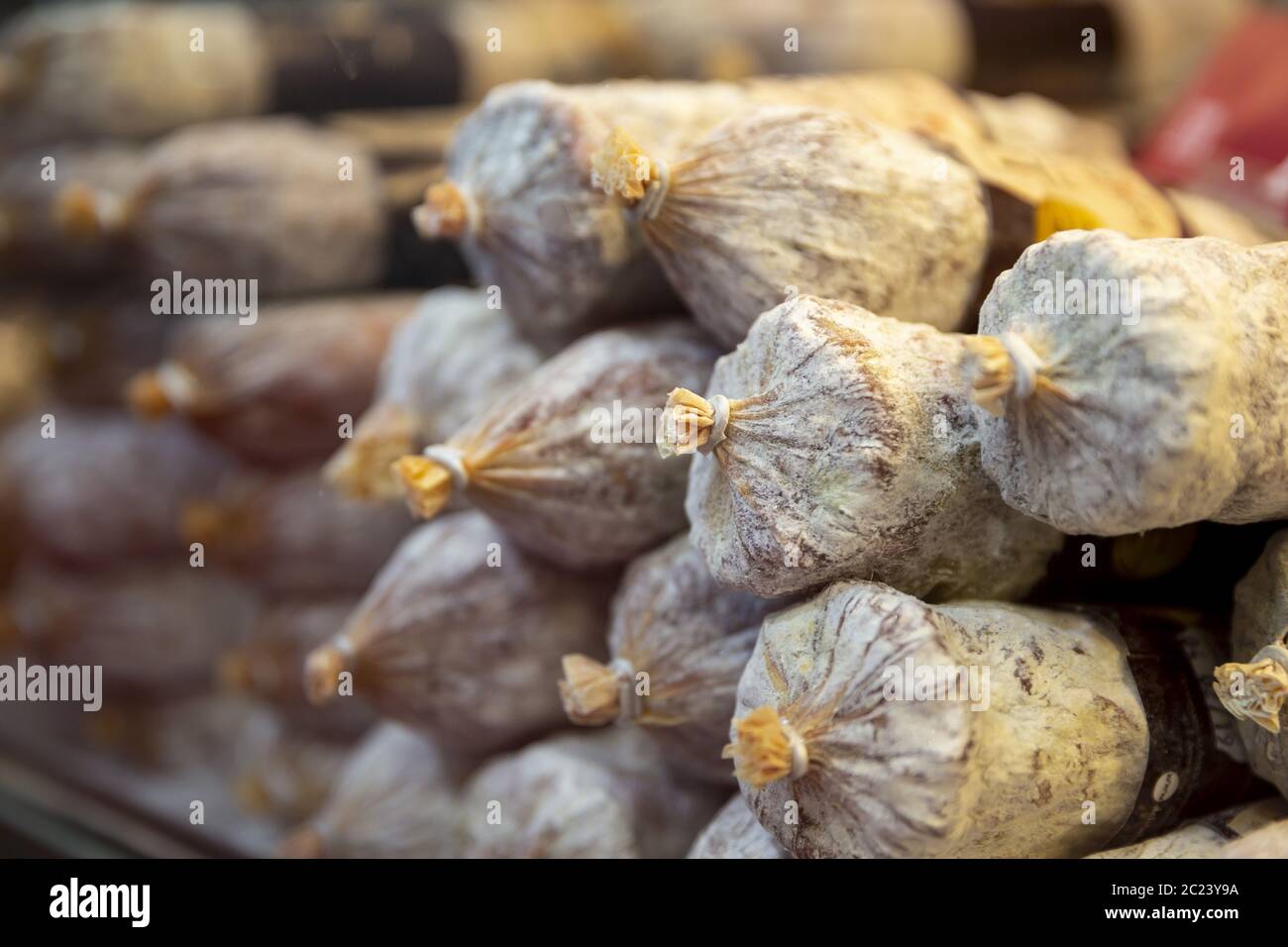 Dried salami sausages Stock Photo - Alamy