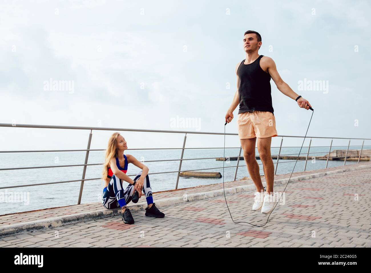 Man jumping rope and beach hi-res stock photography and images - Alamy