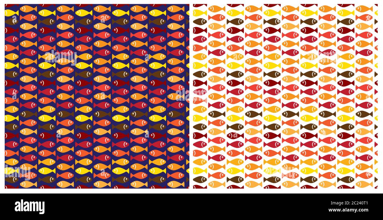 two variants of patterns depicting colorful fish in warm tones Stock ...