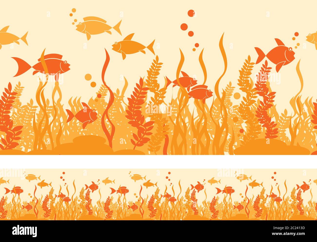 seamless panoramic composition of the underwater world in warm colors ...