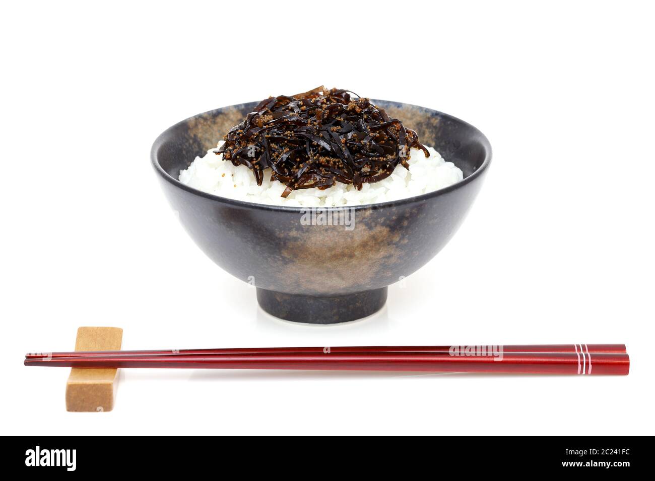 Japanese food, Tsukudani of konbu on cooked white rice Stock Photo - Alamy