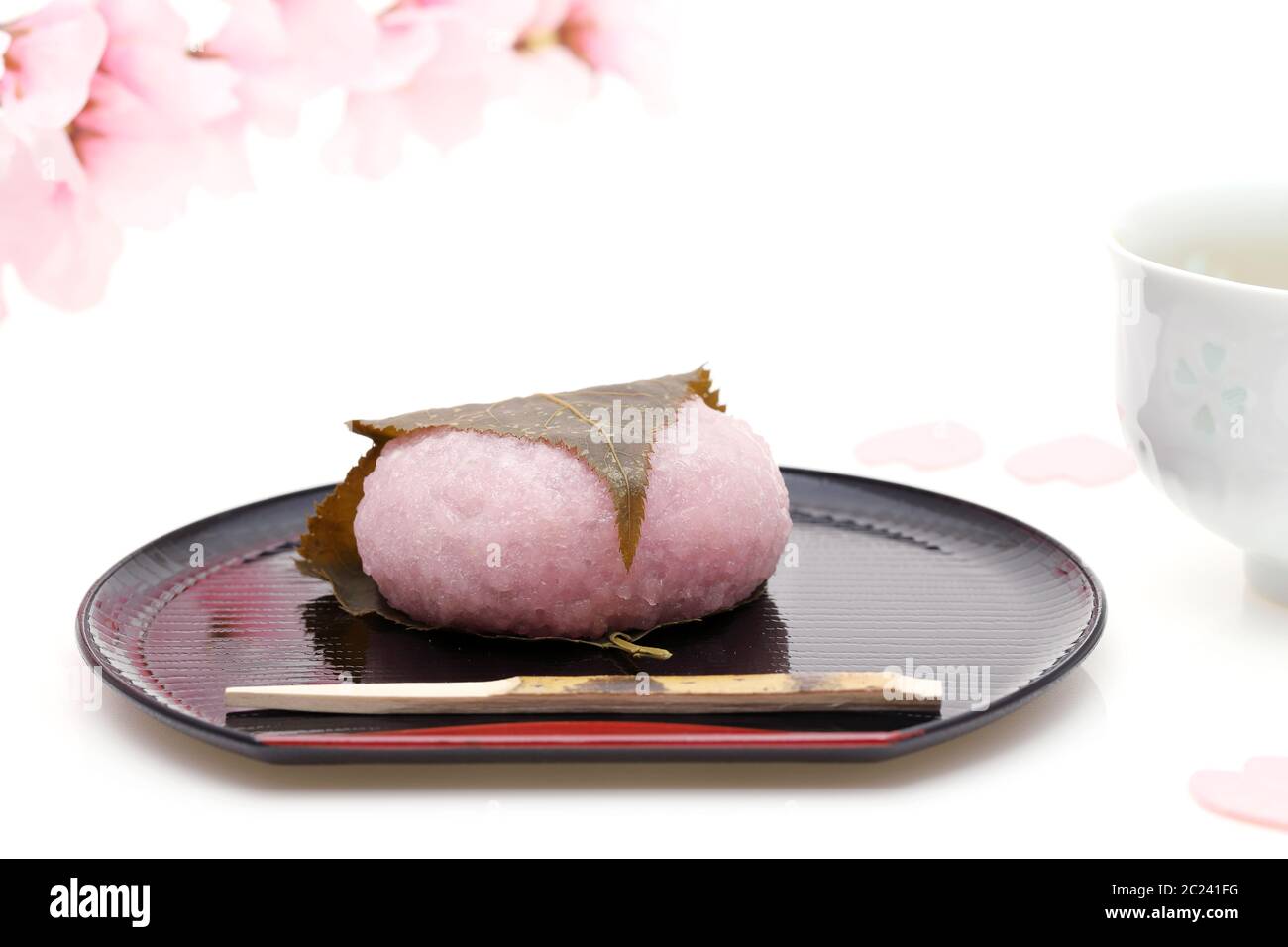 Japanese confectionery, cherry blossom rice cake Sakura Mochi Stock ...