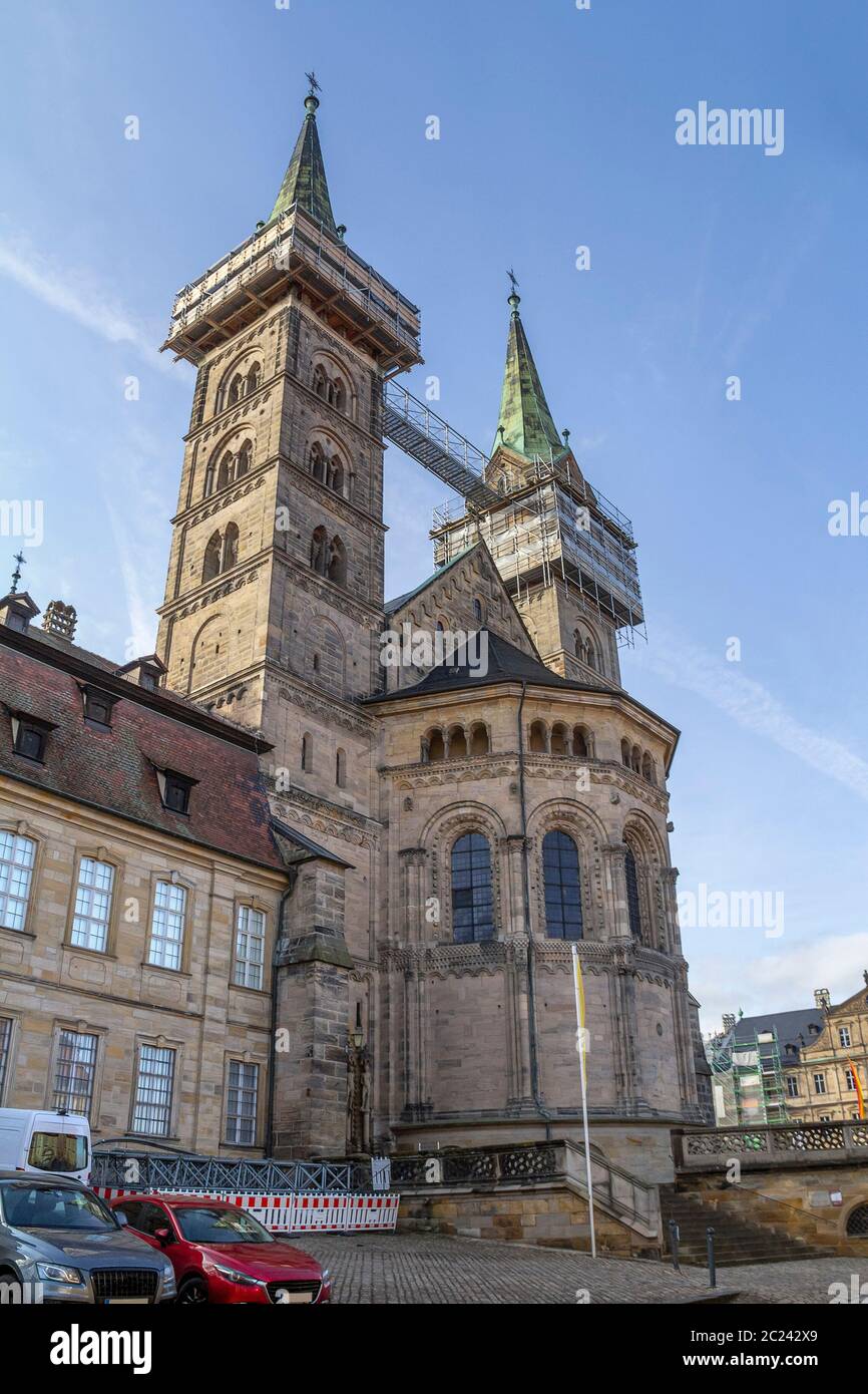 old town scenery around the Domplatz in Bamberg, a town in Bavaria ...