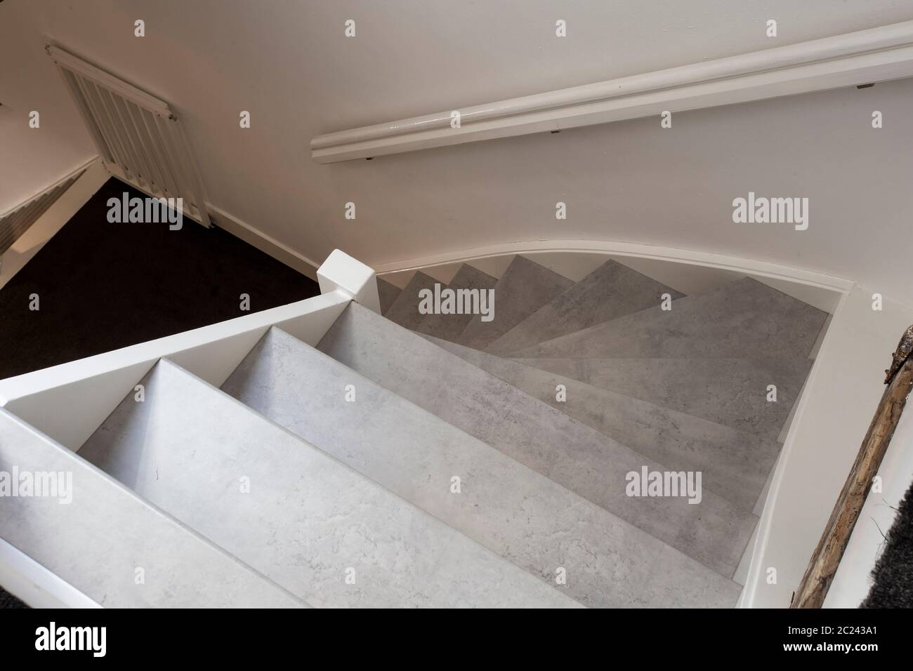 Close up and details of railing and stairs of a modern building top ...