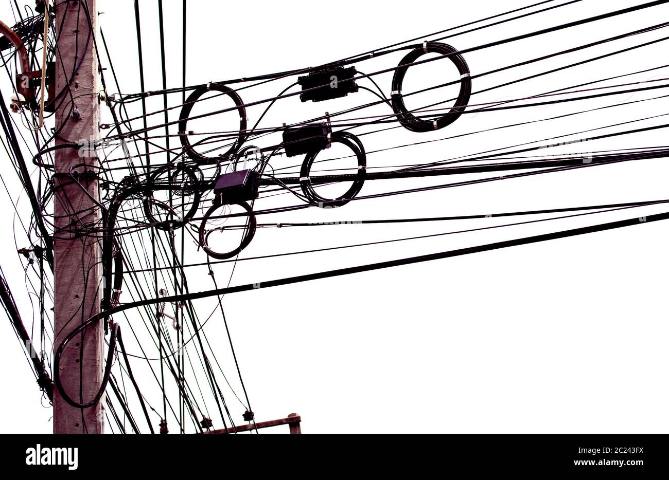 Messy electrical cables isolated on white background Stock Photo - Alamy