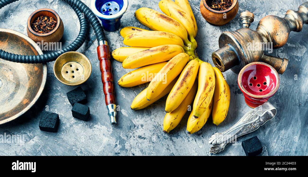 Tobacco shisha with banana flavor.Nargile with banana.Fruit hookah ...