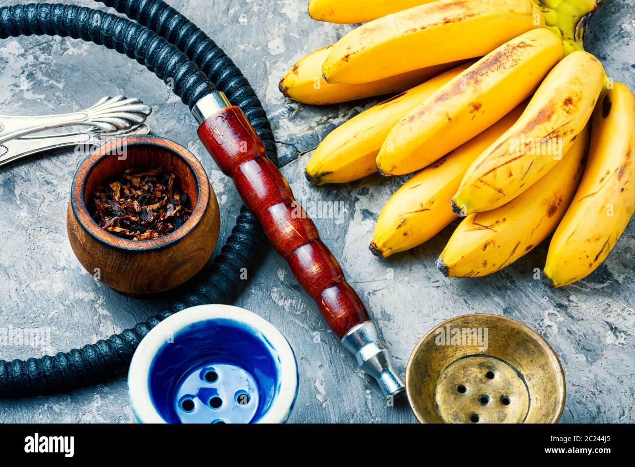 Tobacco shisha with banana flavor.Nargile with banana.Fruit exotic ...