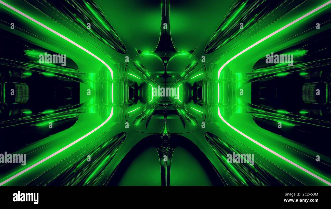 alien ship corridor tunnel wallpaper 3d rendering 3d illustration Stock ...