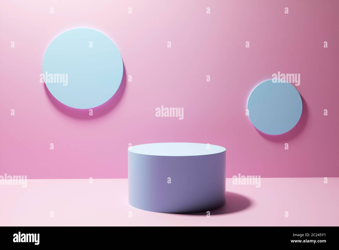 Circular display plinth on pink studio background in front of two blank ...