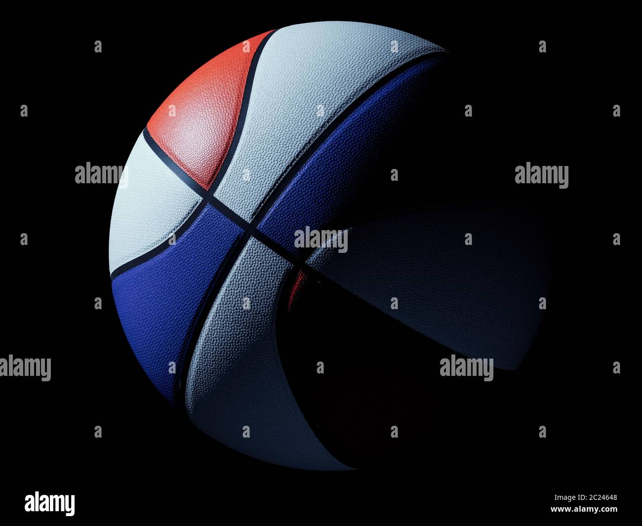 Front view of red white and blue USA colored single basketball sitting ...
