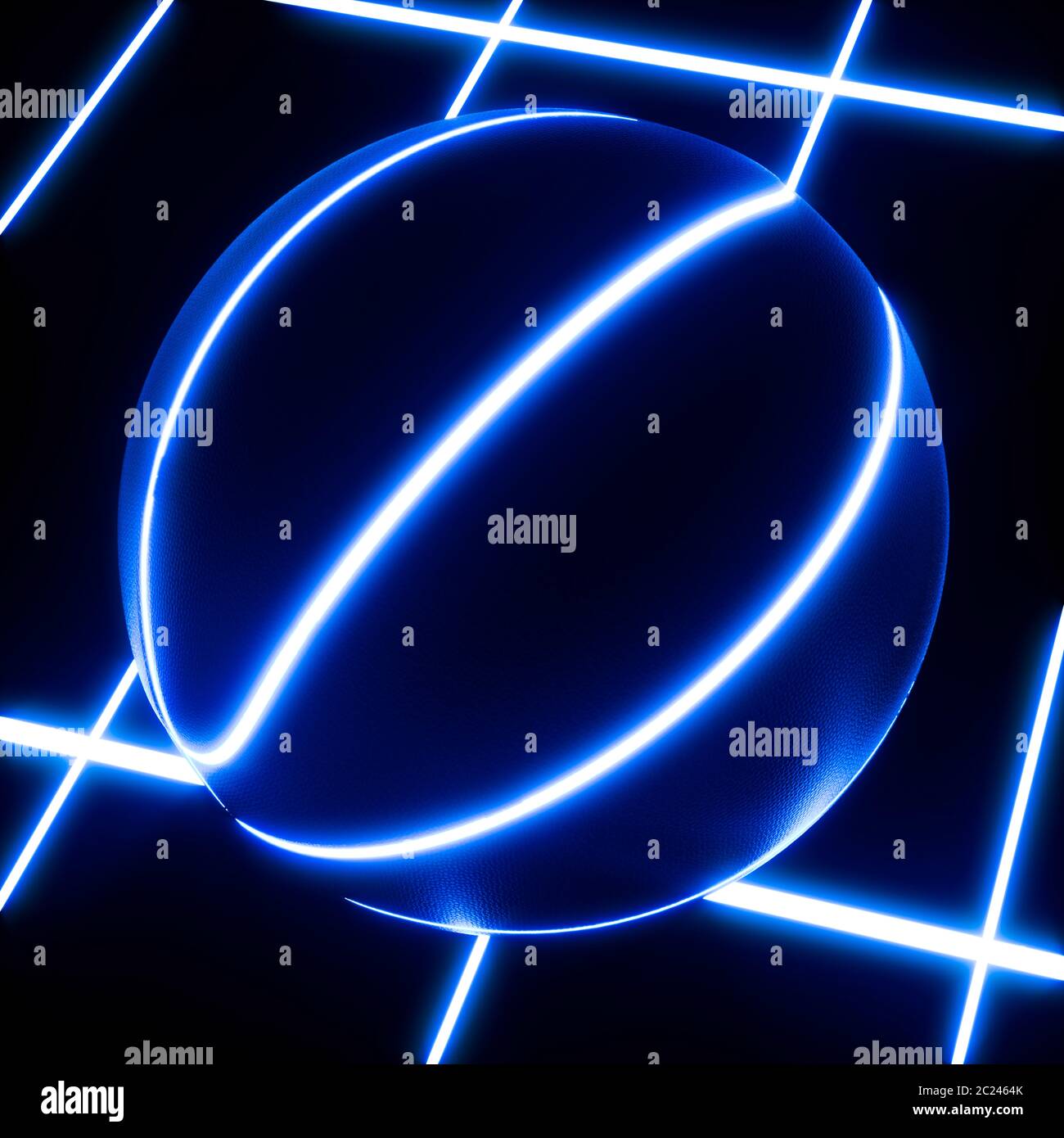 3D rendering of single blue neon basketball ball not moving on top of ...