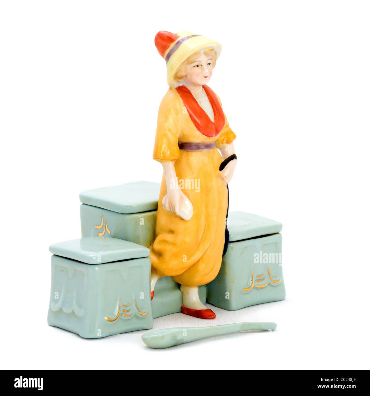 Antique porcelain boxes for cosmetics with figurines. Isolated image ...