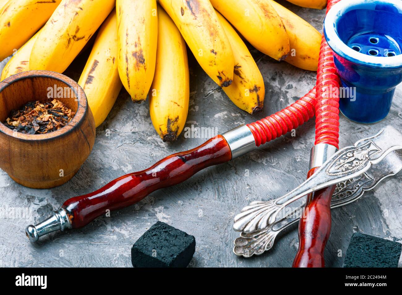 Tobacco shisha with banana flavor.Nargile with banana.Fruit hookah ...