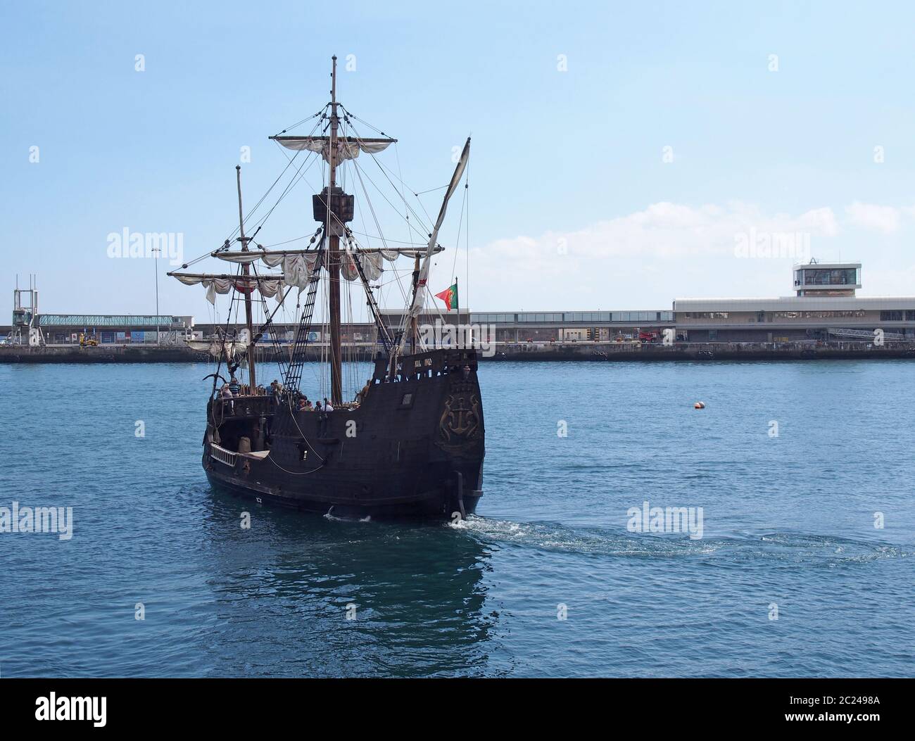 the replica santa maria sailing ship leaving funchal harbor for a ...