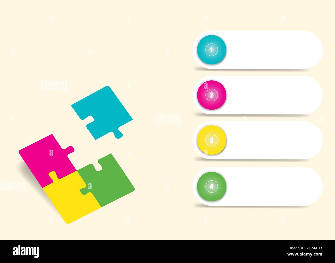 Infographics vector of four colorful puzzle pieces, one of them is ...