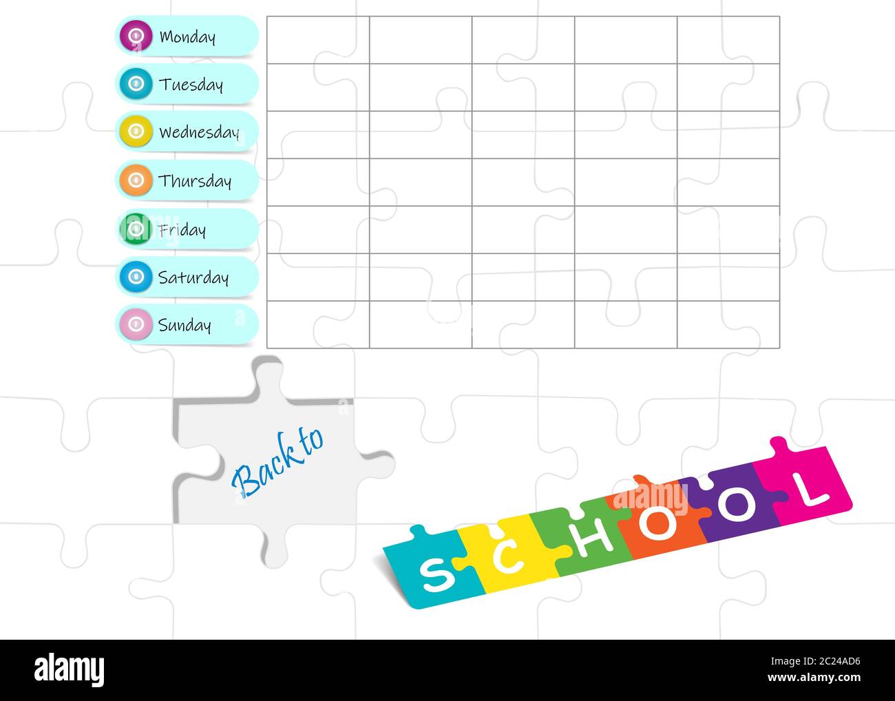 School weekly planner concept template vector of puzzle pieces. Blank ...