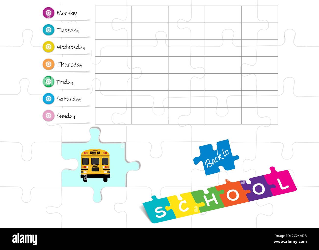 Back to school concept template with empty weekly planner ready for ...