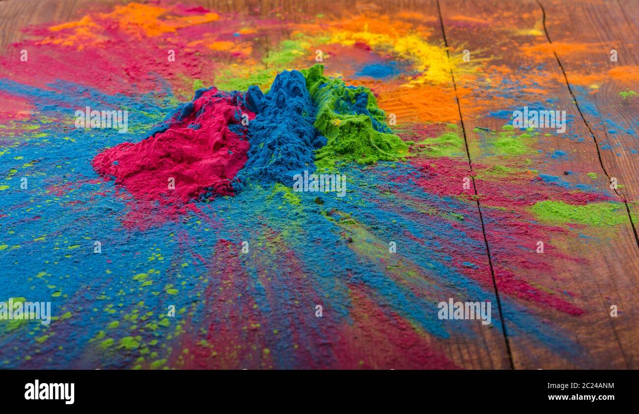 Holi color powder. Organic Gulal colours in bowl for Holi festival ...
