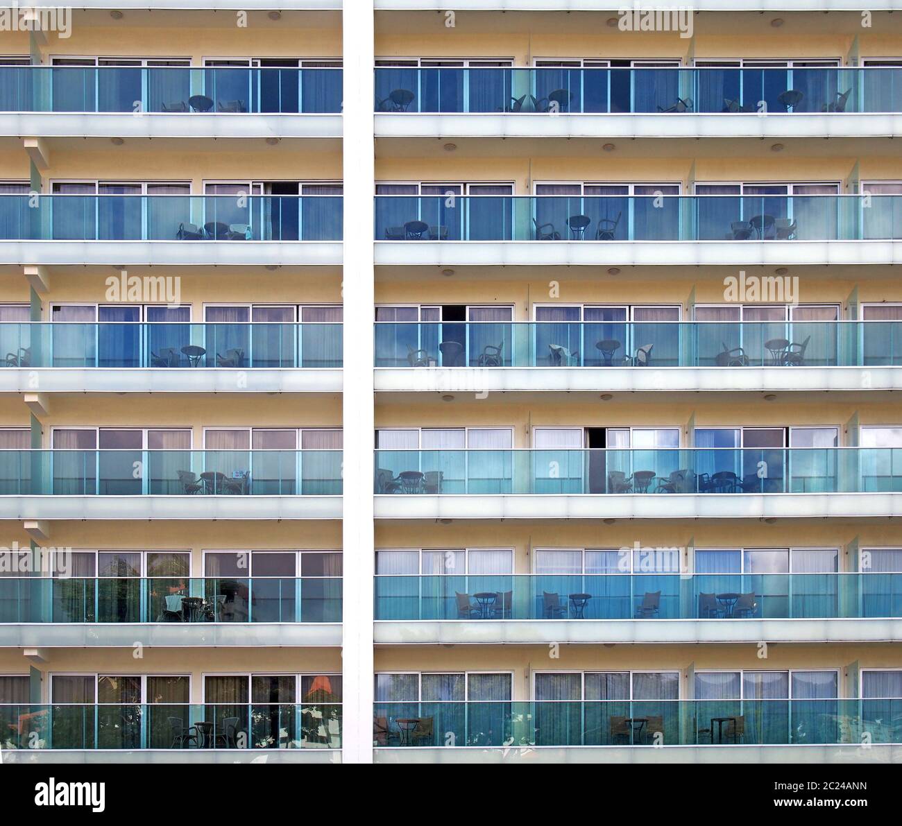 full frame image of a large apartment complex with geometric rows of ...