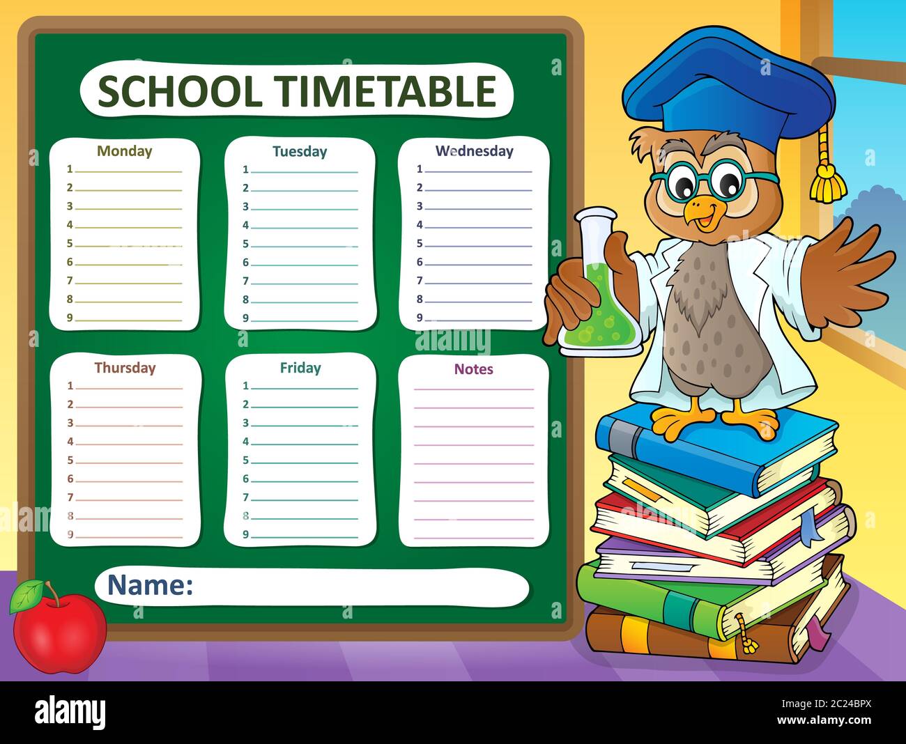 Weekly school timetable template 7 - picture illustration Stock Photo ...