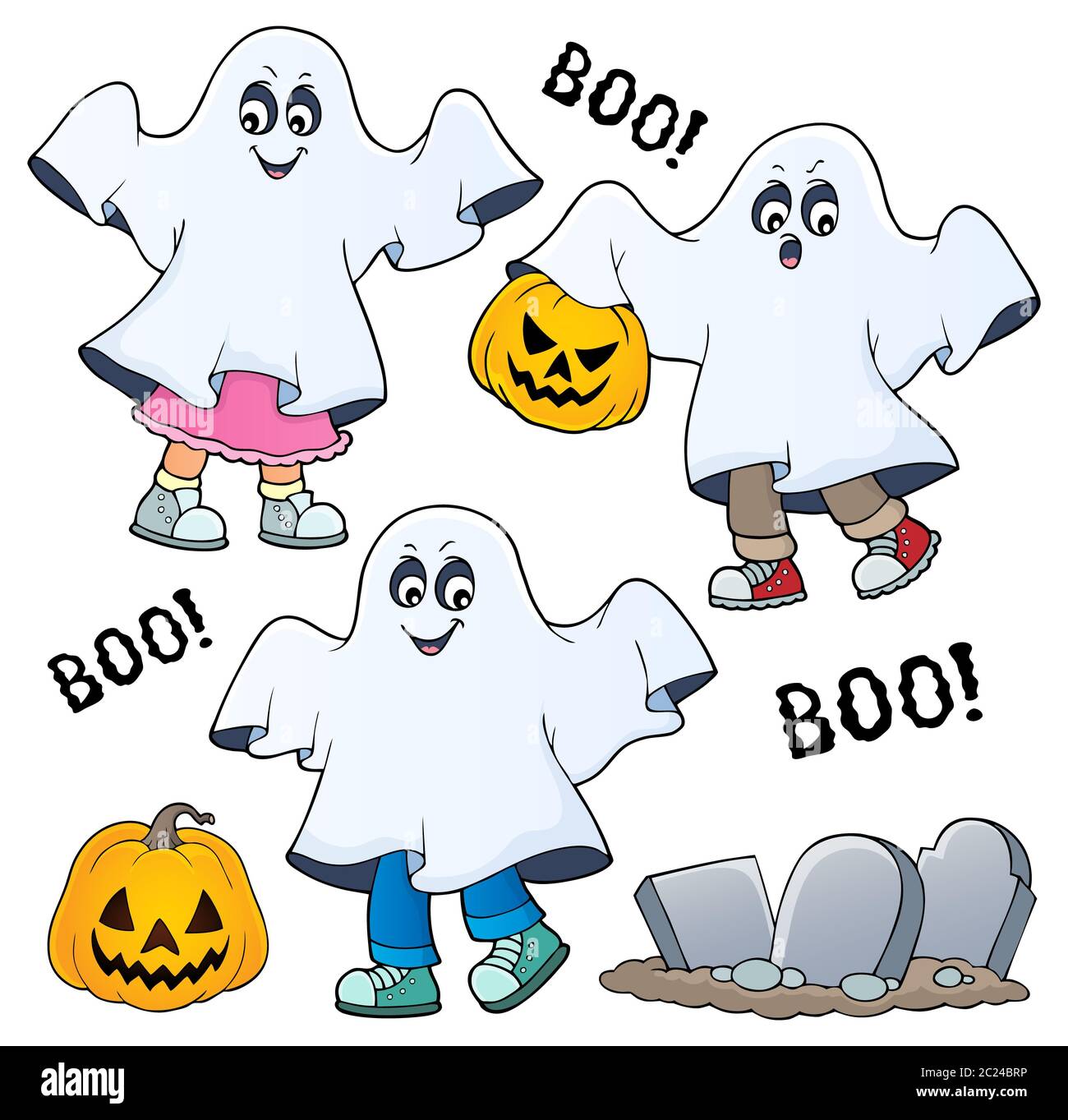 Kids in ghost costumes theme image 1 - picture illustration Stock Photo ...