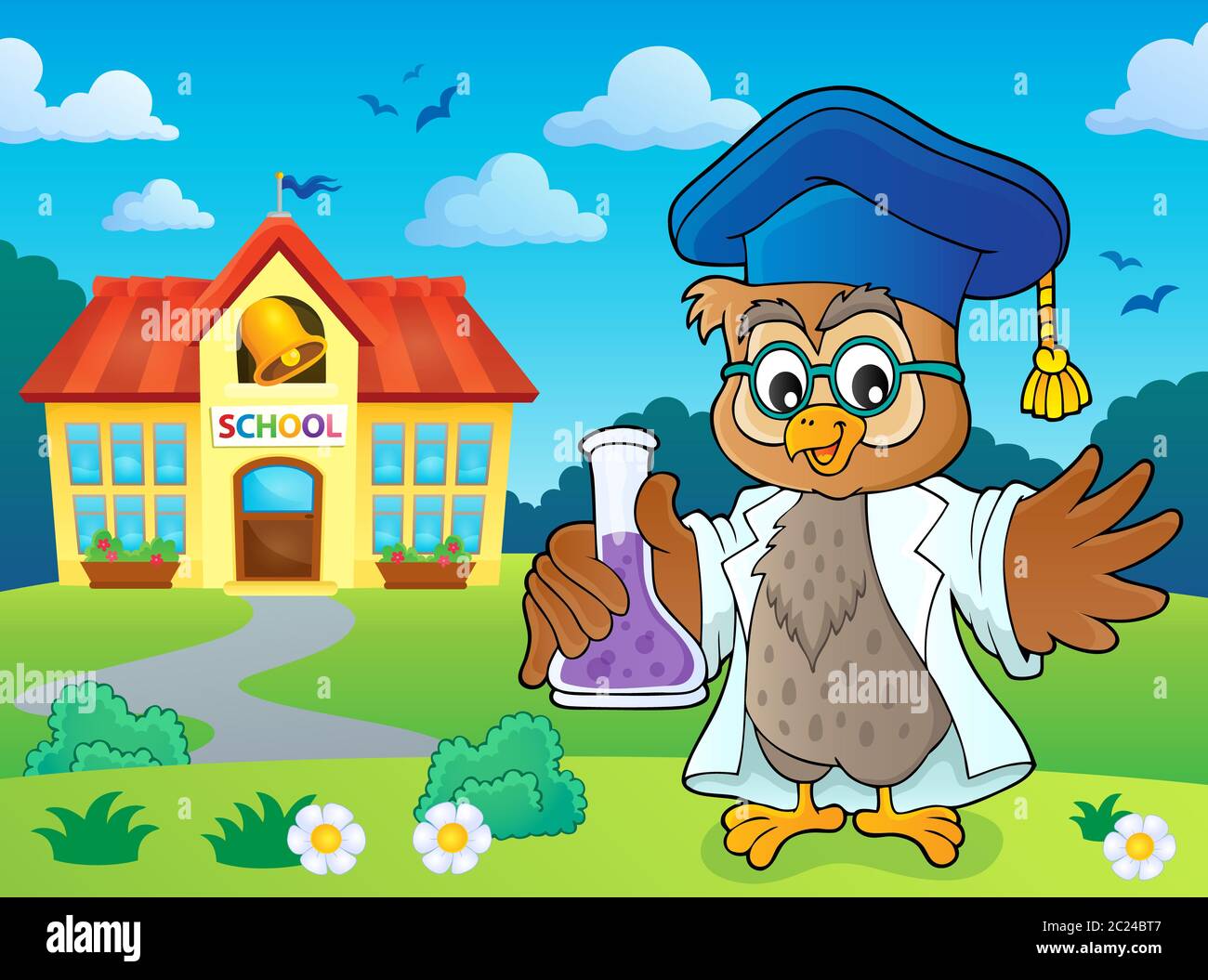 Owl teacher with chemical flask theme 4 - picture illustration Stock ...