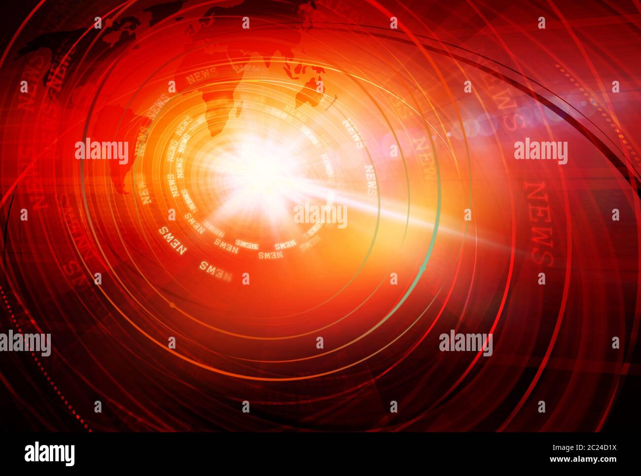 Graphical digital news background with world map and concenteric waves ...