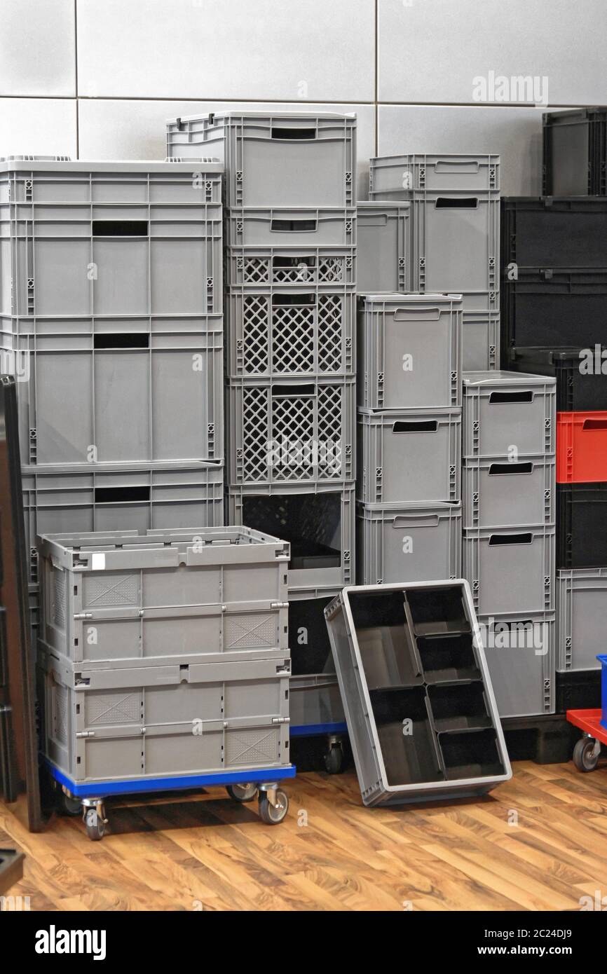 Plastic Boxes and Crates for Shipping Transport Delivery Stock Photo ...