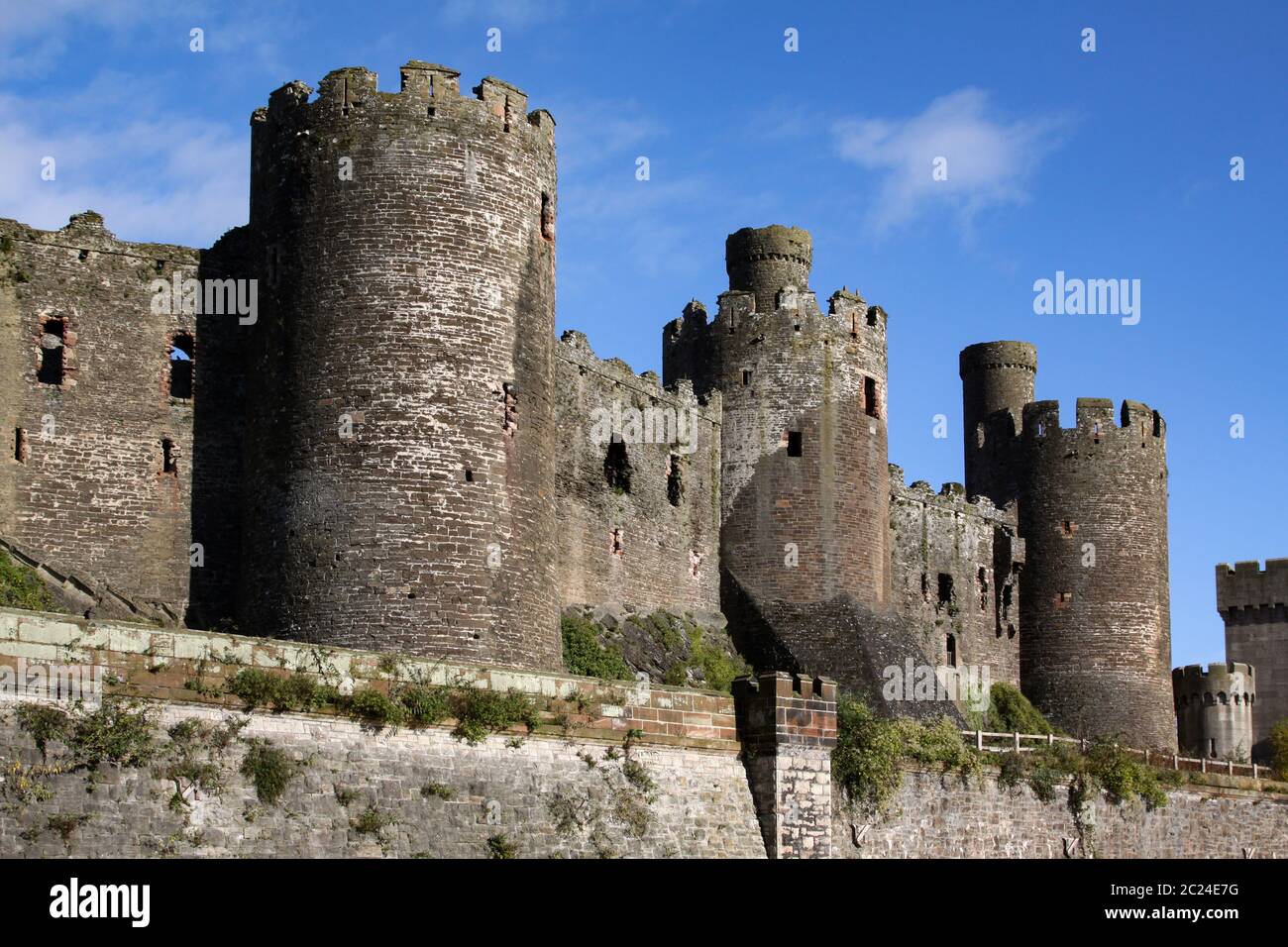 Typical English fortress and castle with round tower from the Middle ...