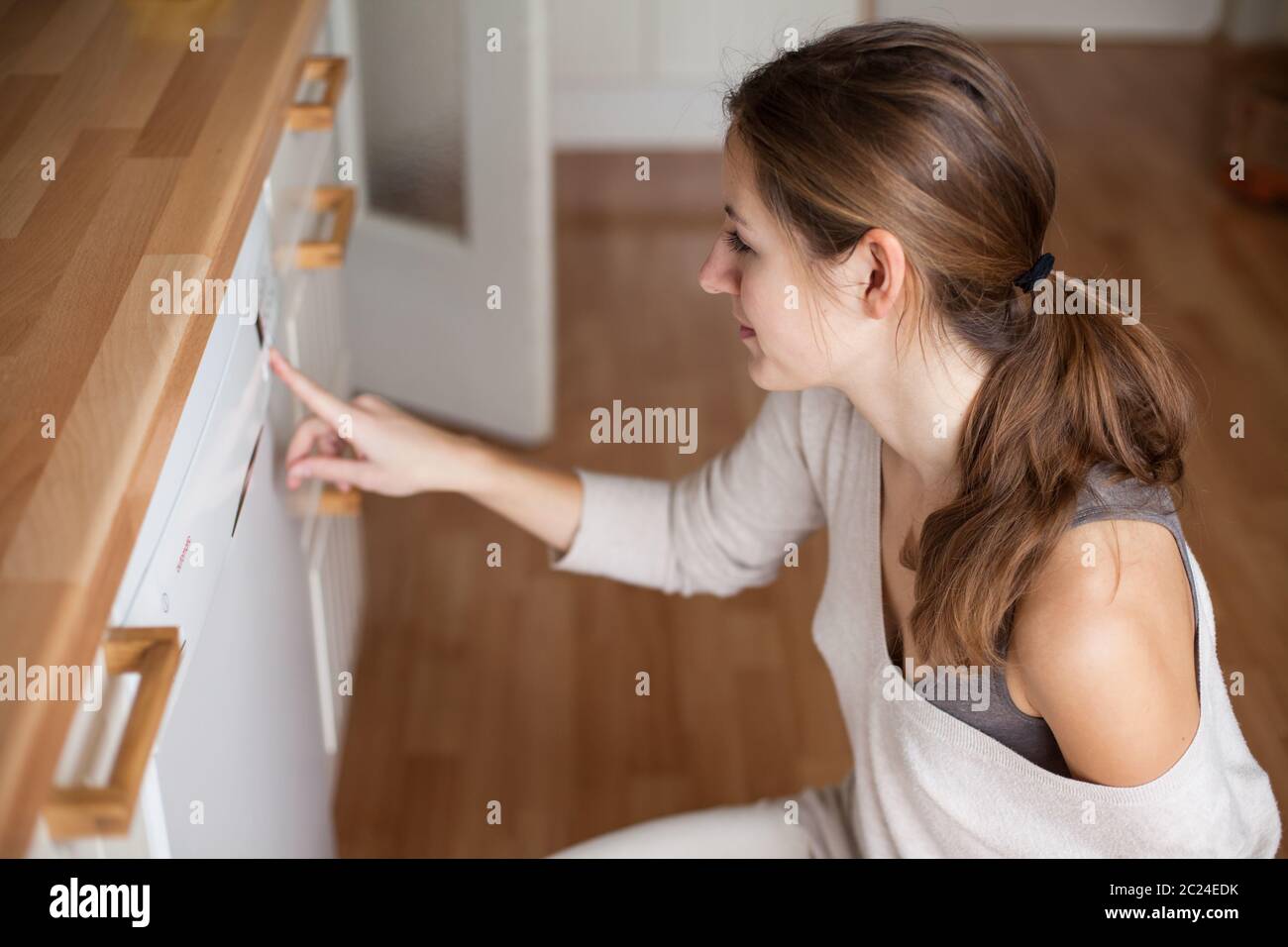 Housework: young woman putting dishes in the dishwasher Stock Photo - Alamy