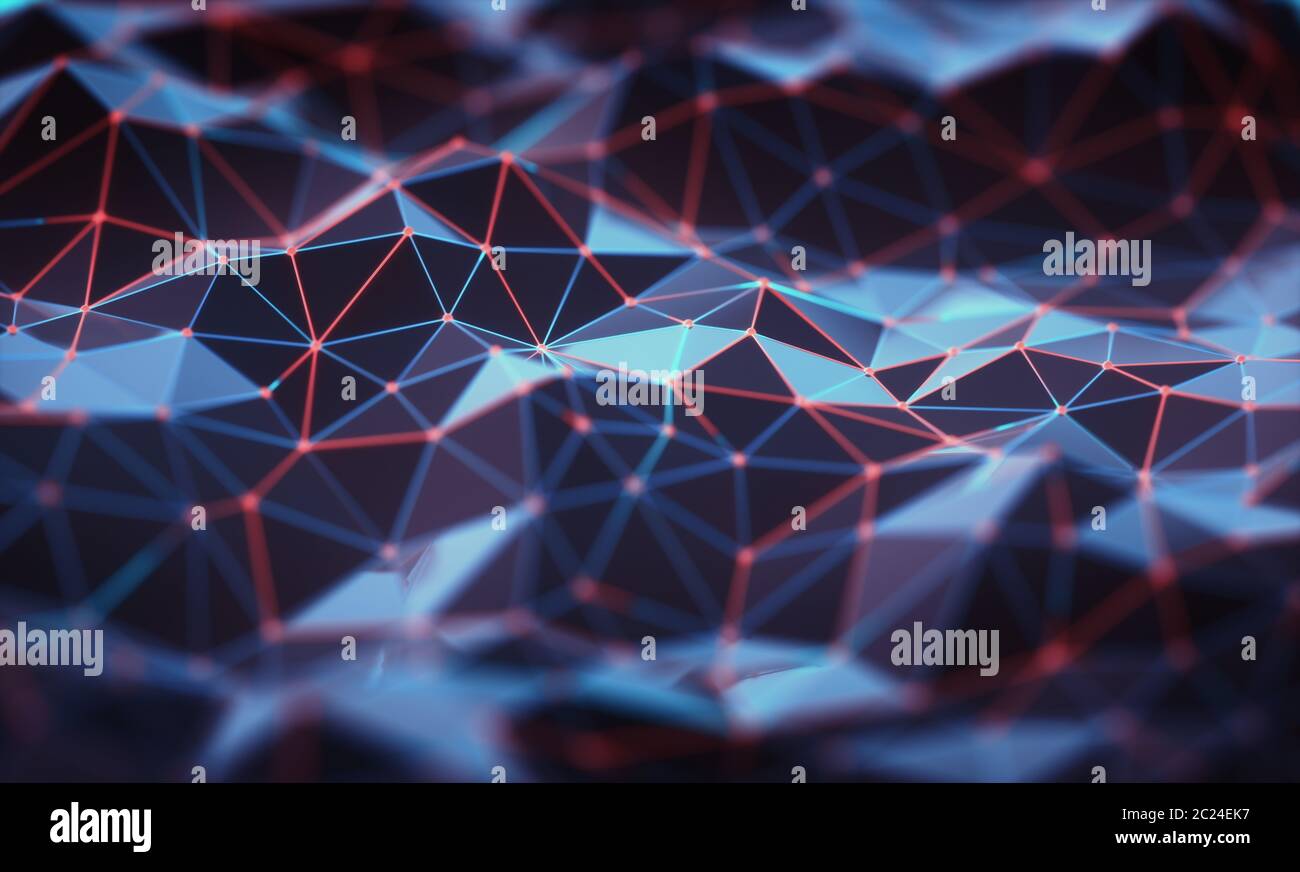 Three-dimensional mesh of lines and dots in abstract form in technology ...