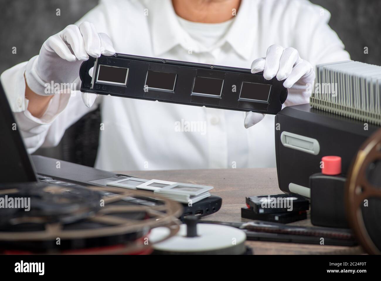 hand photographer digitize a film slide 35mm for saving Stock Photo - Alamy