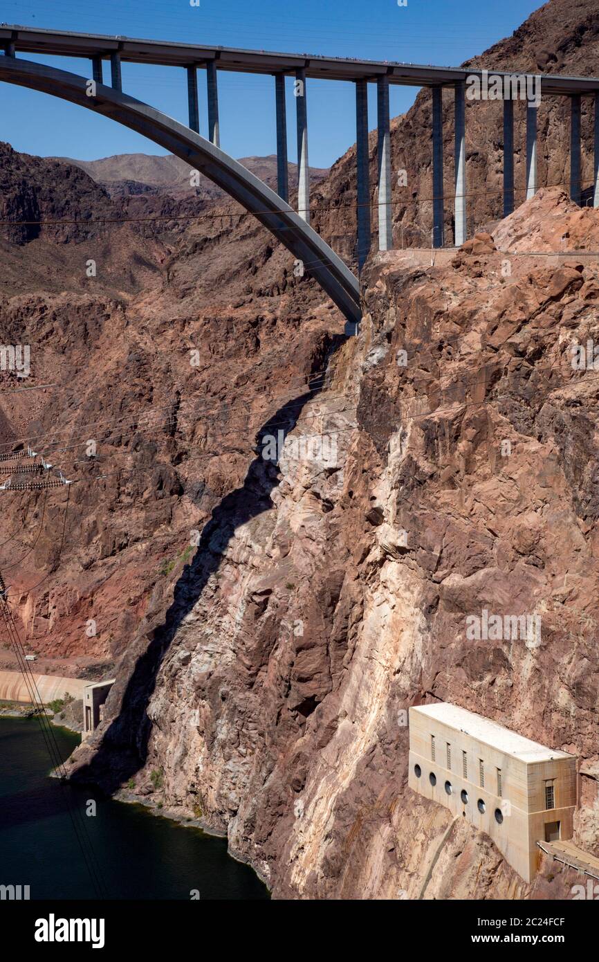 Bridge over river Colorado with steep hillside in Canyon Stock Photo ...