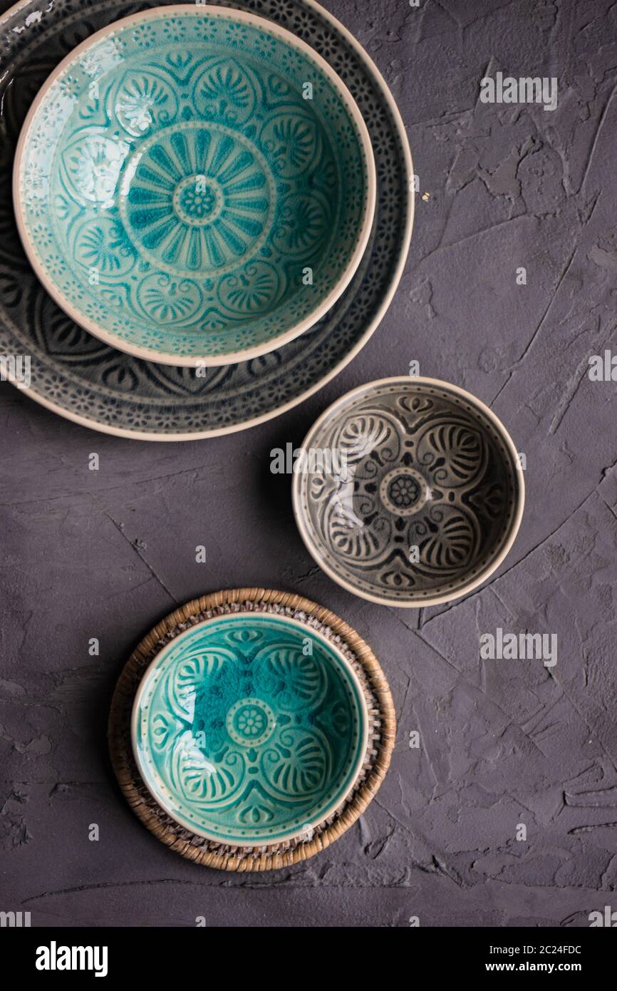 Table set with plates Stock Photo - Alamy