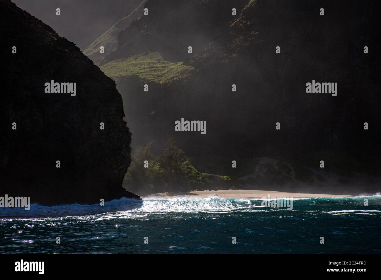Lonely bay with beach of island between high cliff by the sea Stock ...