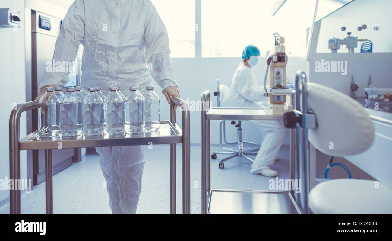 Flasks with liquids in a lab - Pharmaceutical industry factory and ...