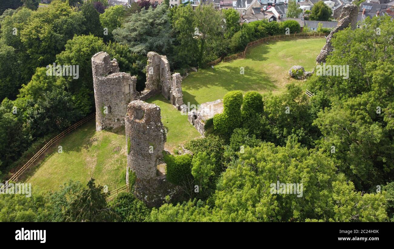 Aerial view of Narberth Castle, Pembrokeshire Wales UK United Kingdom ...