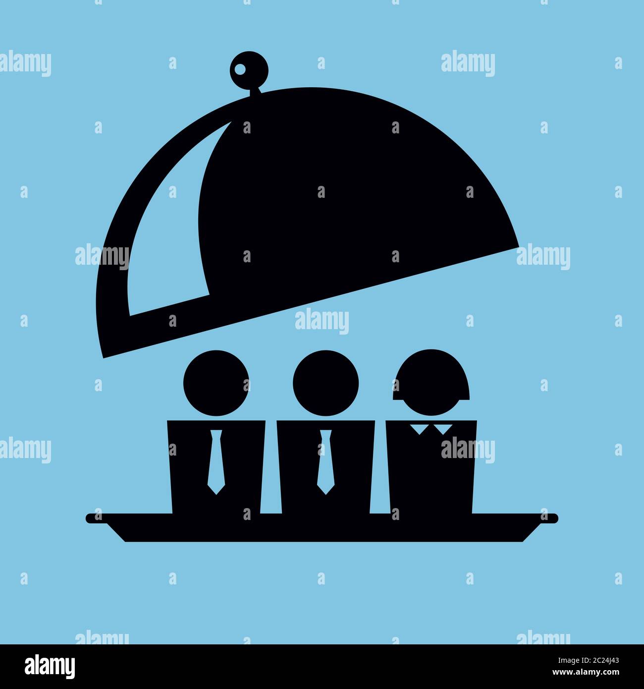 Vector simplified illustration. Icon with three office workers on a ...