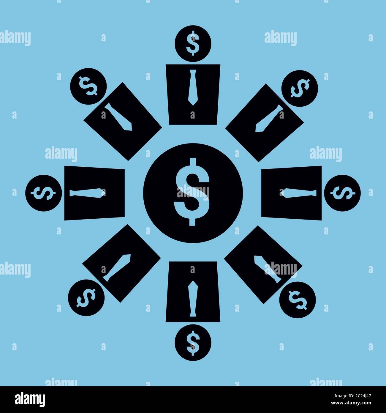 Vector minimalist illustration. Icon of eight men with a dollar sign on ...