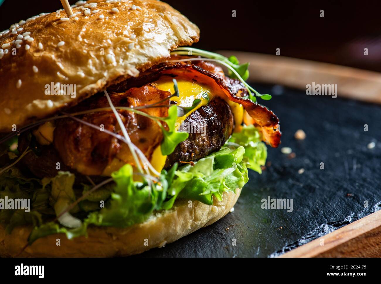 Irish hamburger with bacon Stock Photo - Alamy