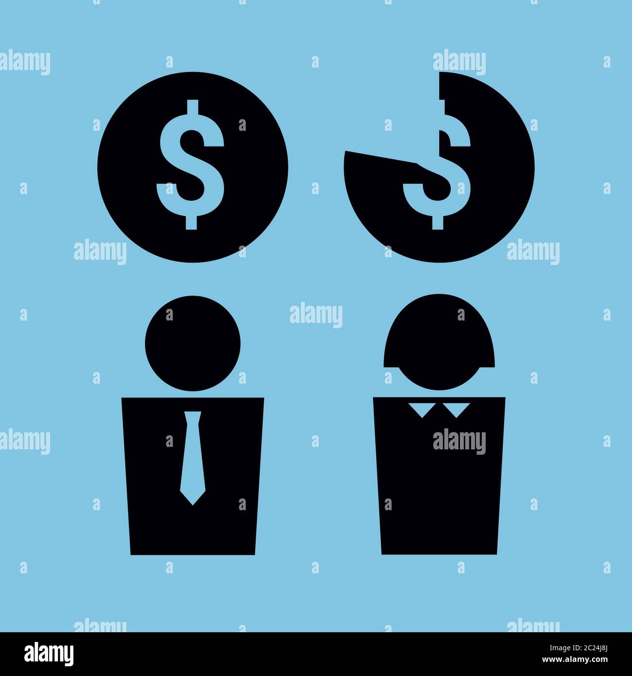 Vector simplified illustration symbolizing gender pay gap. Man and ...