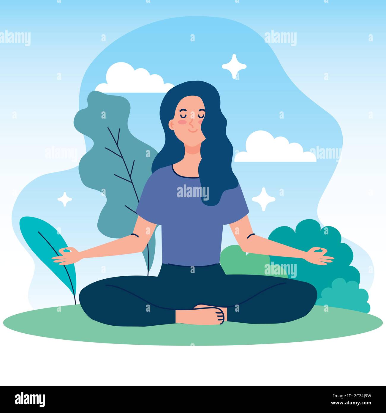 Woman Meditating In Nature And Leaves Concept For Yoga Meditation