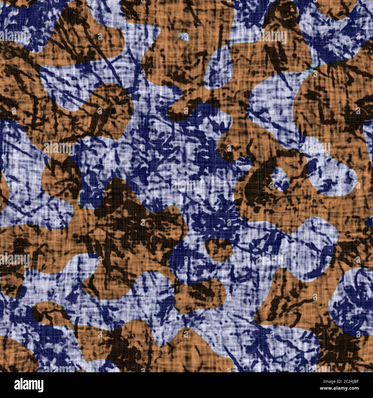 Seamless indigo dyed bandana texture. Blue orange stain woven cotton ...