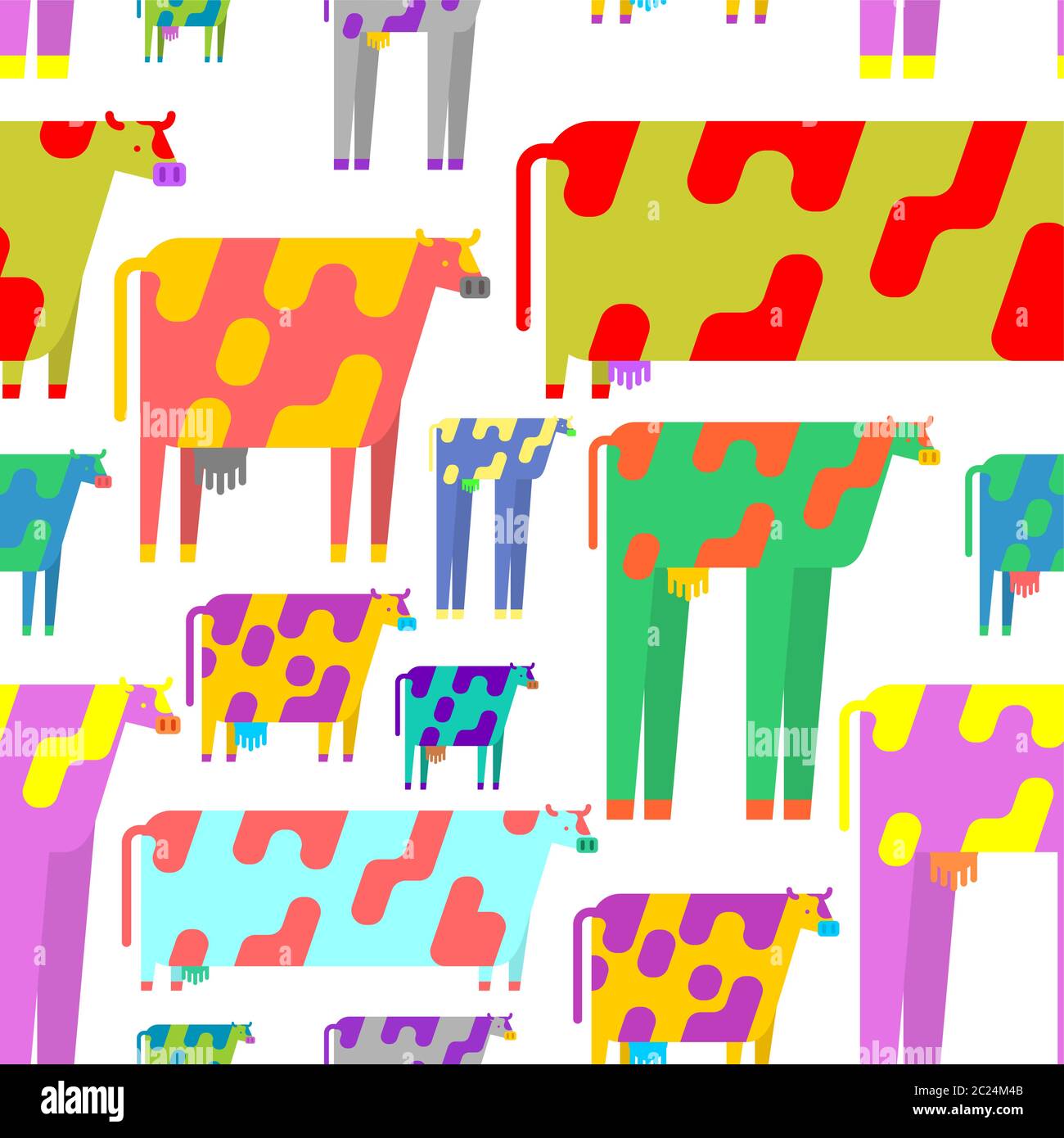 Colored Cartoon Cow pattern seamless. Multicolored Animal beef ...