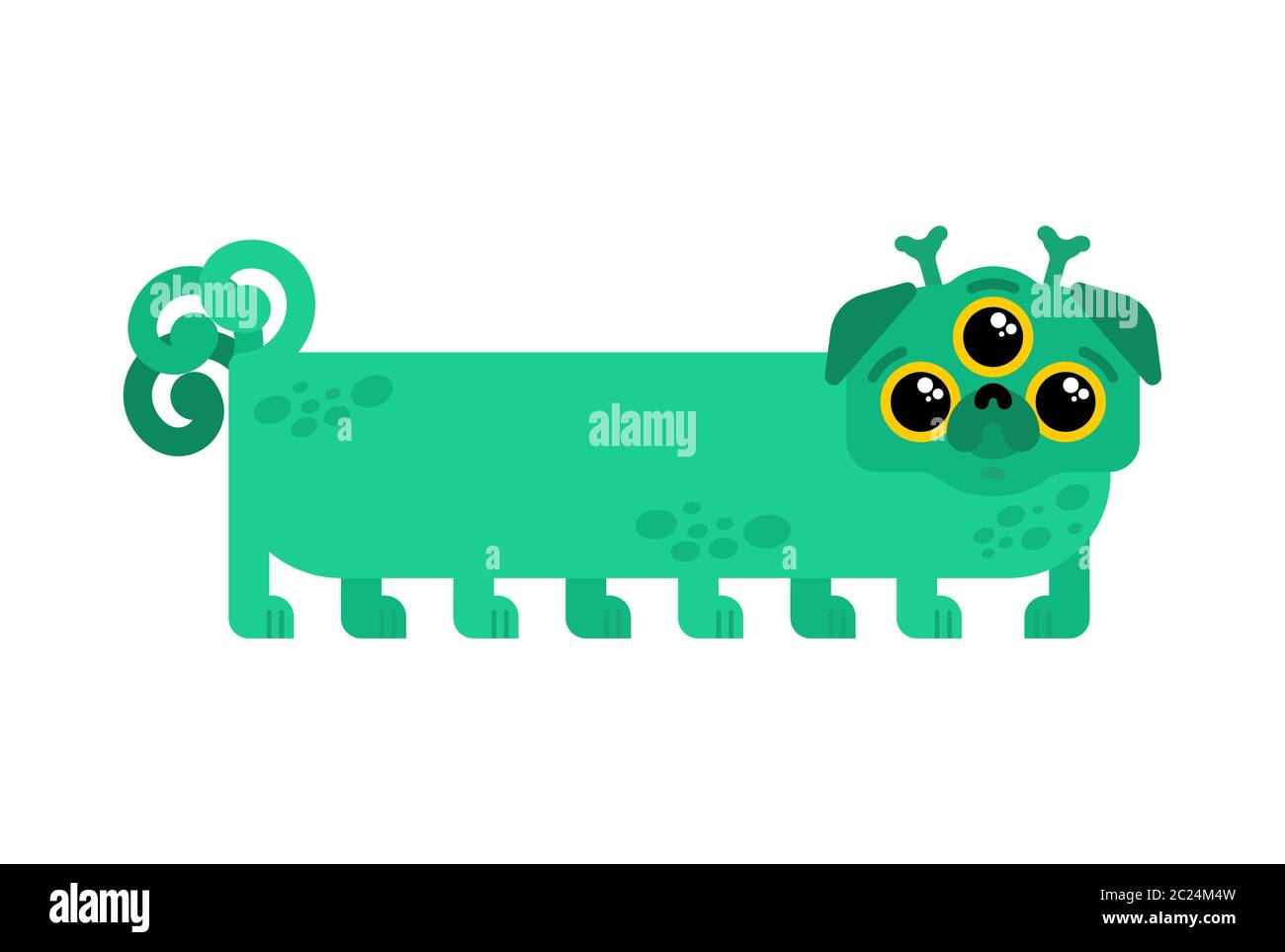 Alien dog green cartoon isolated. UFO pet vector illustration Stock ...