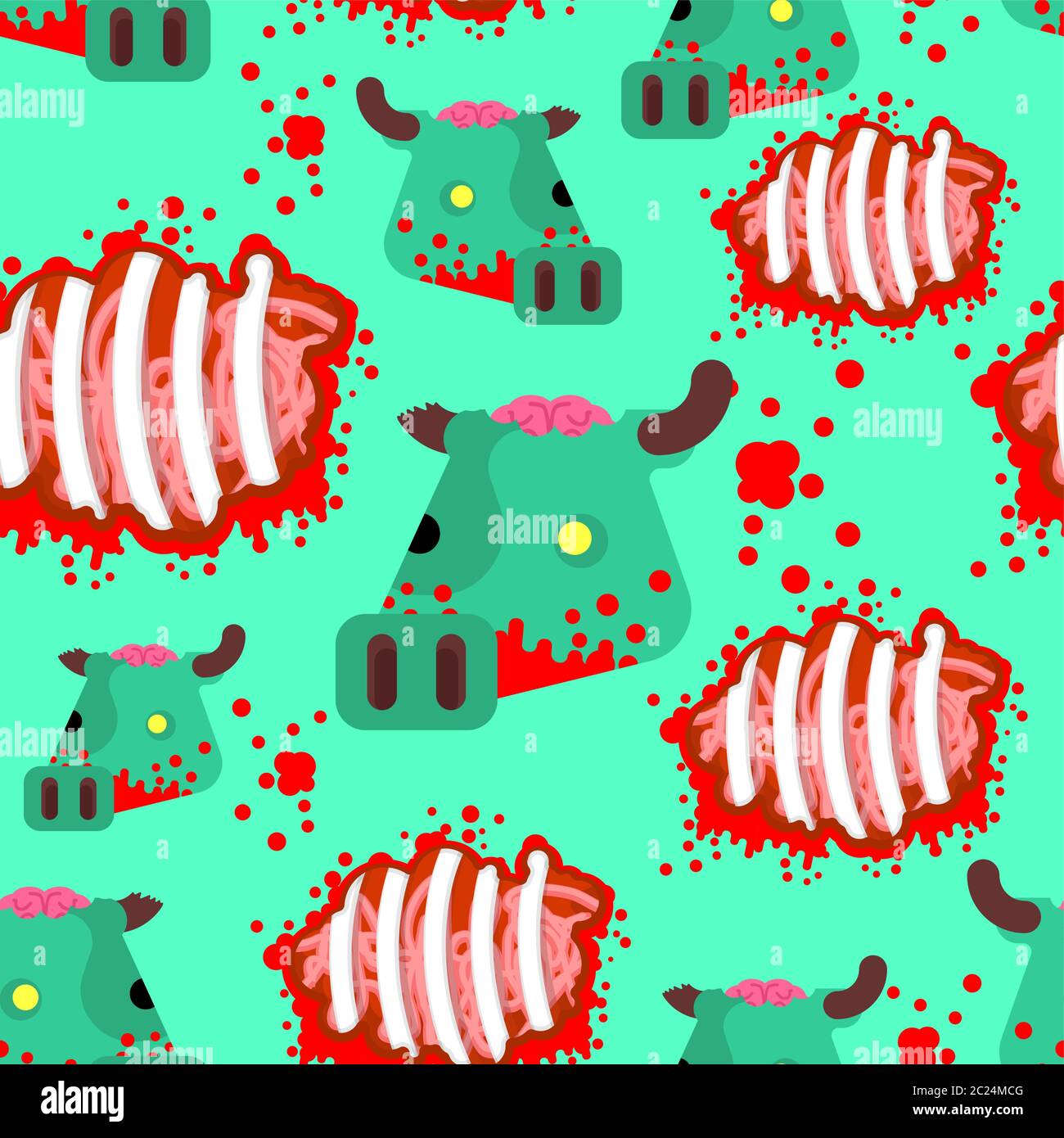 Zombie Cow pattern seamless. beef green monster background. vector ...